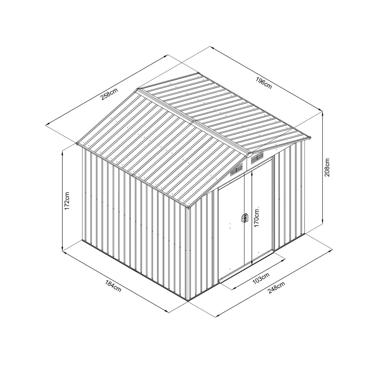 Magazie gradina din tabla 184 x 248 x 208 cm - HECHT6x8PLUS - BRICOLAJ.RO